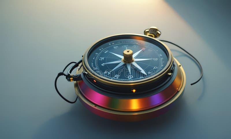 Vintage Compass with Black Dial, Gold Hands, and Red and Gold Casing ...