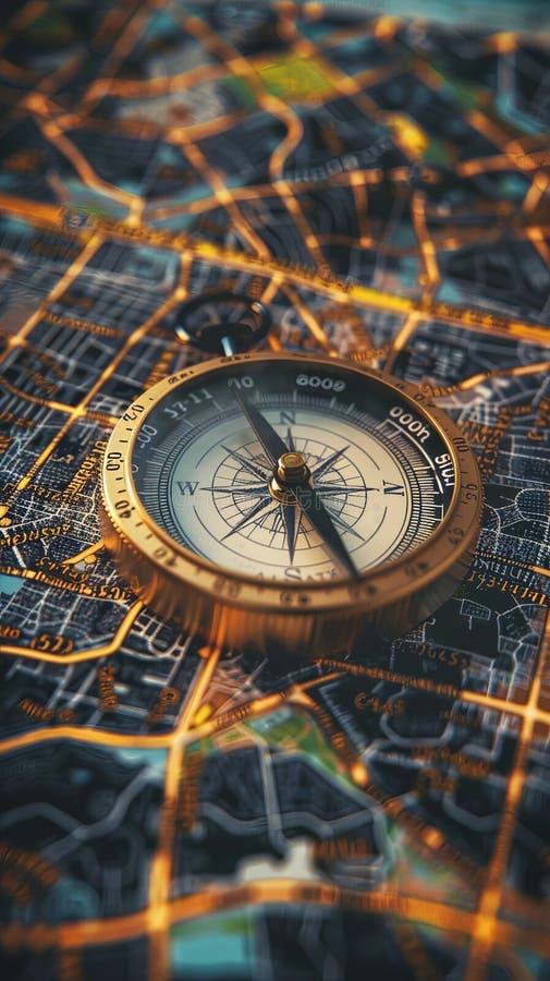 Vintage Compass on a City Map, Travel and Navigation Concept Stock ...