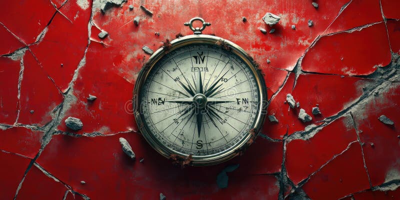 Vintage Compass on Cracked Red Surface Stock Illustration - Illustration of horizontal, outdoors ...