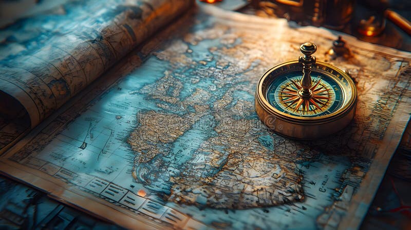 Vintage Compass on a Detailed Map Illustration Stock Illustration ...