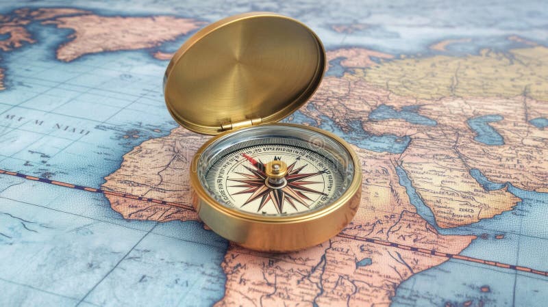 Vintage Compass on a Detailed World Map for Navigation Concept Stock ...