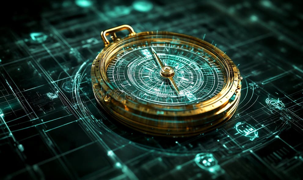 Vintage Compass, Digital Interface, Futuristic Background, Exploration ...