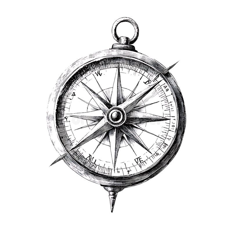 Vintage Compass Illustration, Detailed Drawing of a Nautical Compass ...