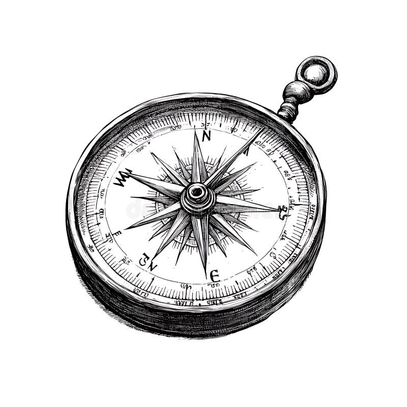 Vintage Compass Illustration, Detailed Hand-drawn Sketch Stock ...