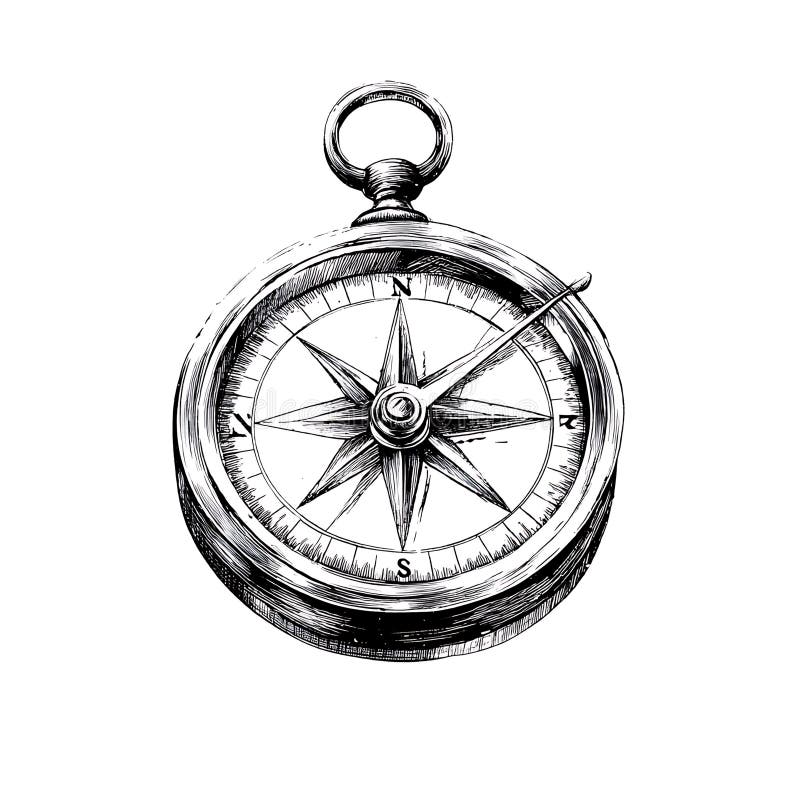 Vintage Compass Illustration, Hand-drawn Style Stock Illustration ...