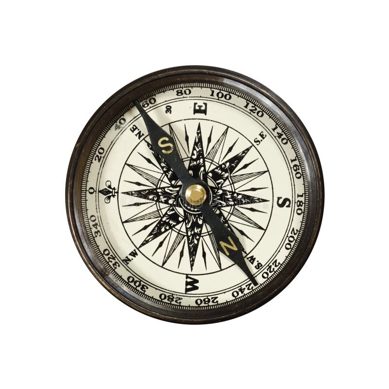 Old Brass or Antique Bronze Compass Isolated Stock Photo - Image of ...