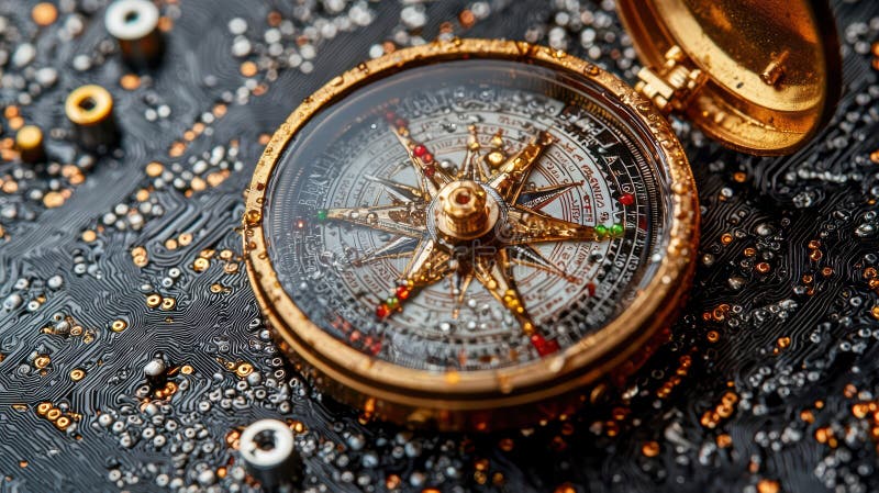 Compass and Circuitry stock illustration. Illustration of black - 338883159