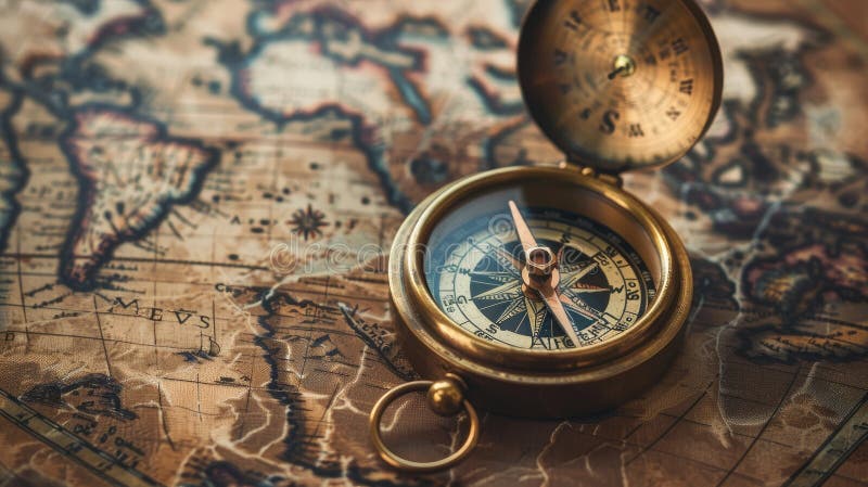 Vintage Compass Lies on an Ancient World Map Stock Illustration ...