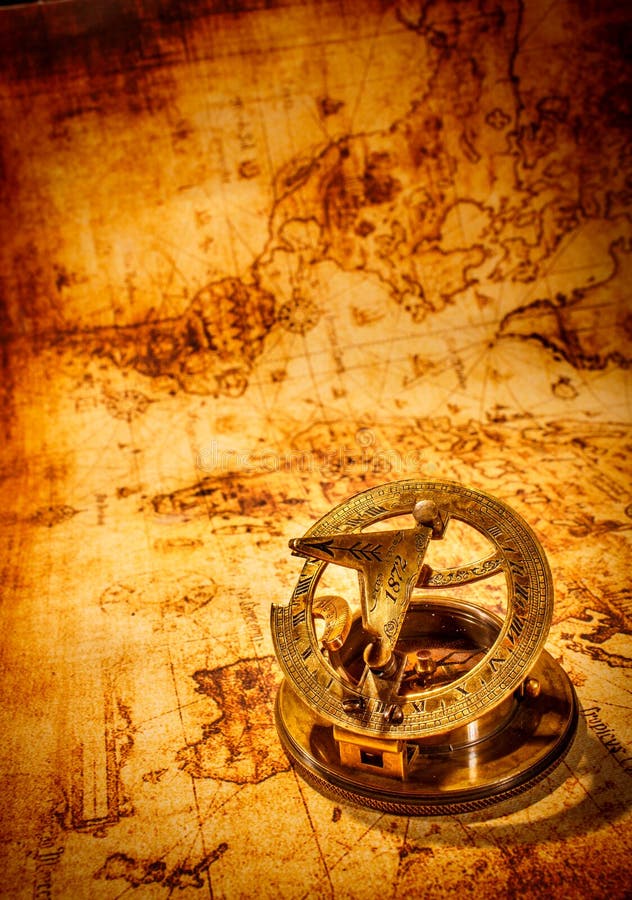 Vintage Compass Lies on an Ancient World Map. Stock Photo - Image of ...