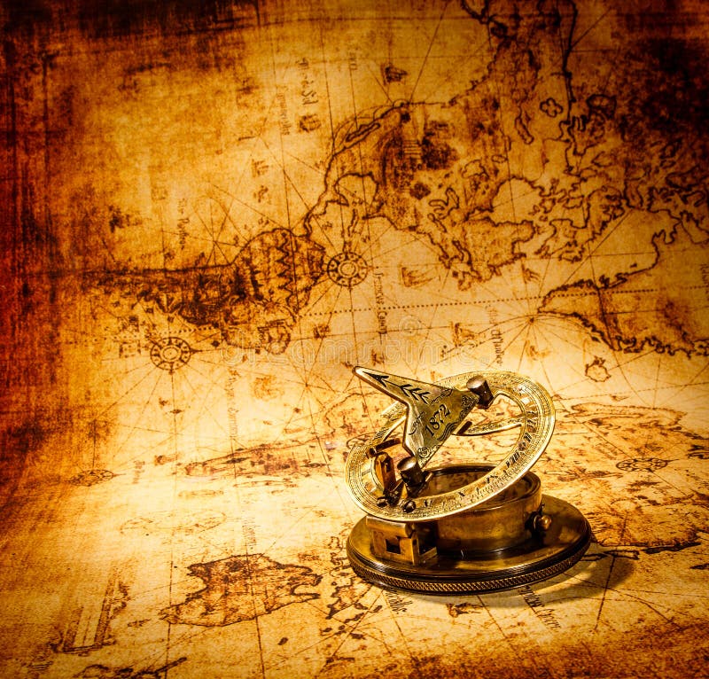 Vintage Compass Lies on an Ancient World Map. Stock Photo - Image of ...