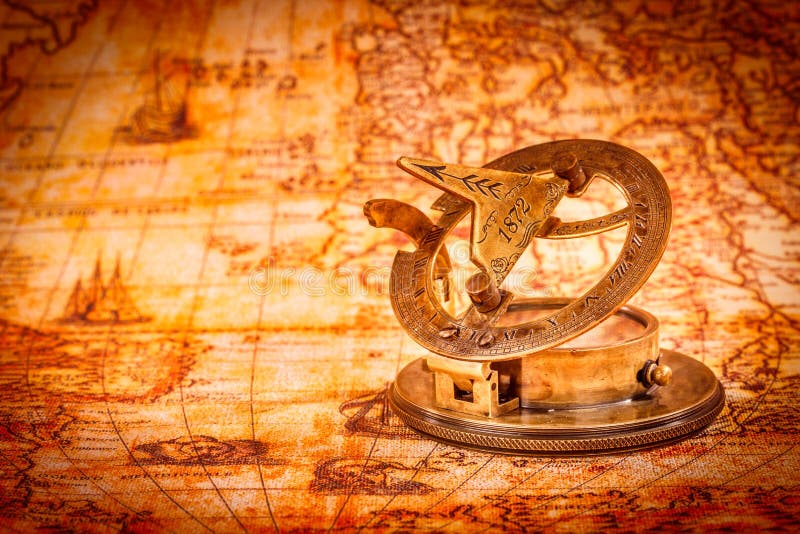 Vintage Compass Lies on an Ancient World Map. Stock Photo - Image of ...