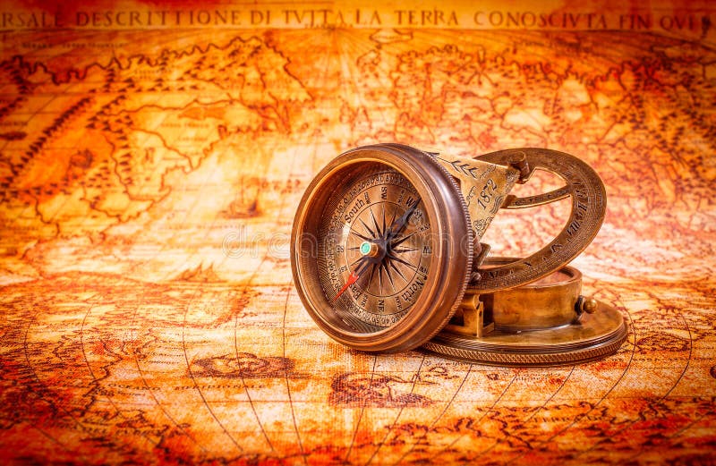 Vintage Compass Lies on an Ancient World Map. Stock Photo - Image of ...