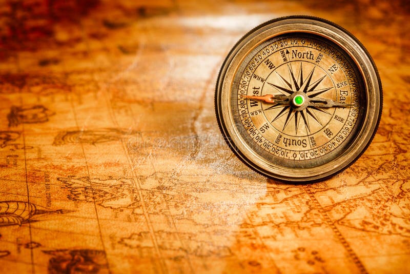 Vintage Compass Lies on an Ancient World Map. Stock Image - Image of ...