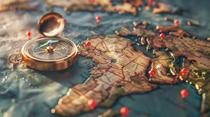 The Vintage Compass on Map.AI Generated Image Stock Photo - Image of ...