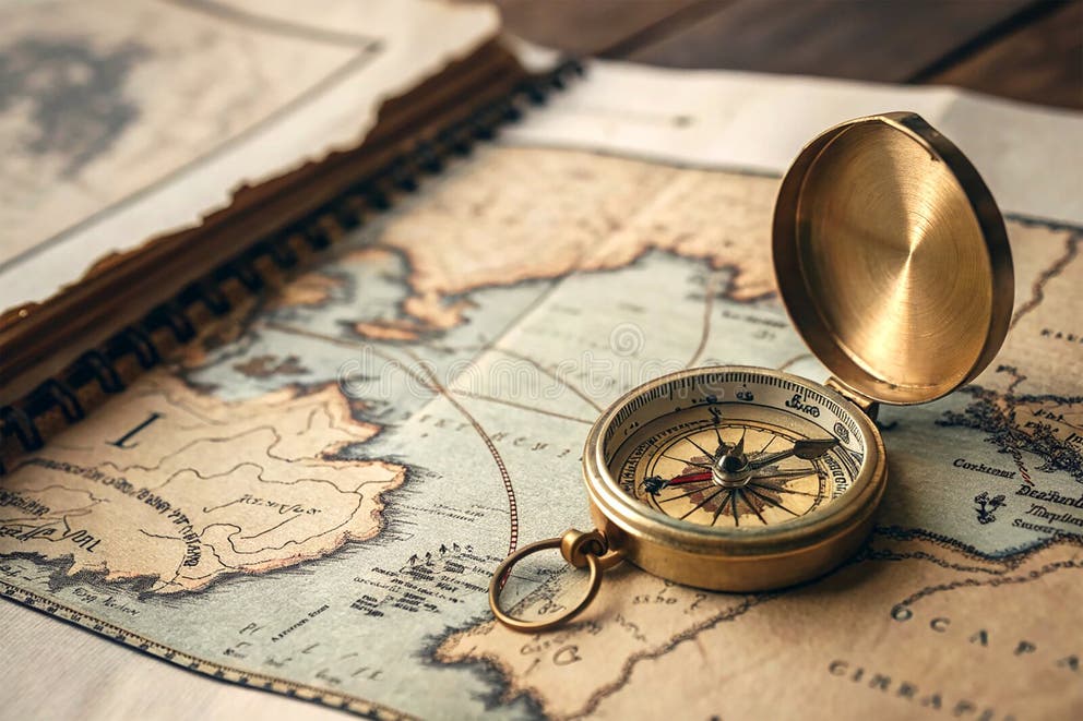 Vintage compass on a map stock illustration. Illustration of guidance ...