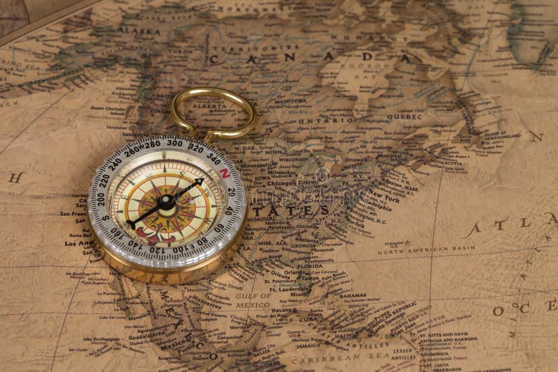 Vintage compass on map stock photo. Image of geography - 72643338