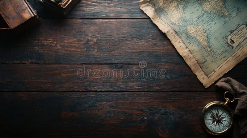 Vintage Compass, Map, and Wooden Background, a Journey through Time ...