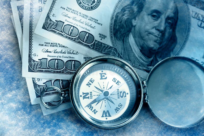 Vintage compass and money stock image. Image of arrow - 36212001
