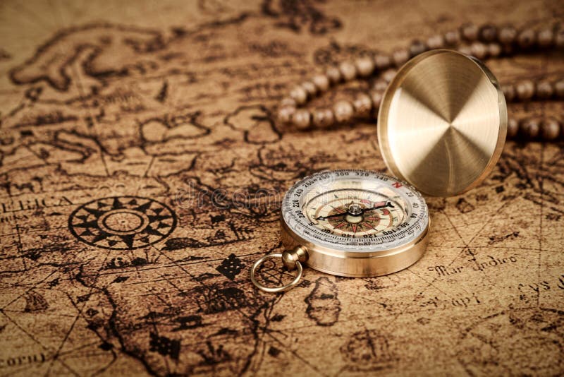 Vintage Compass on Old Map - Explore the World-travel Concept Stock ...