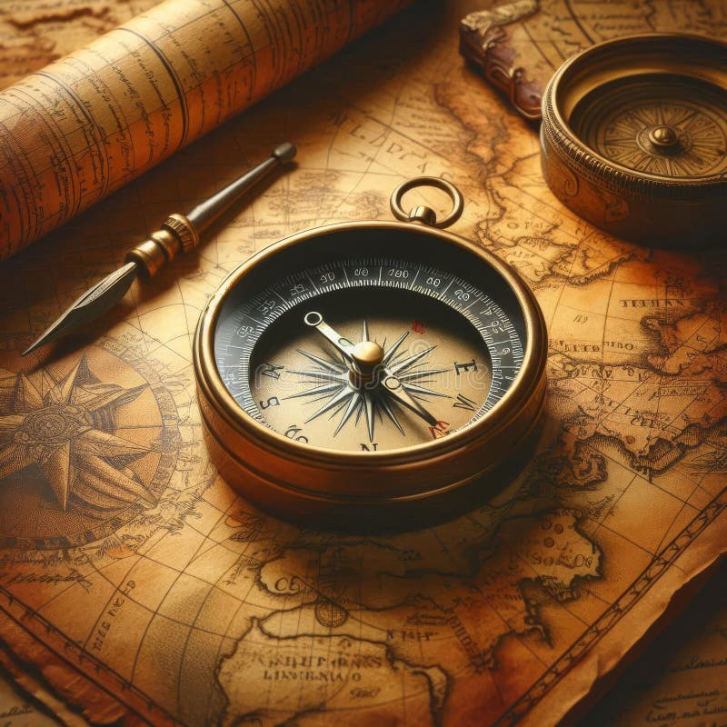 Vintage Compass on an Old Map Stock Image - Image of history, navigator ...