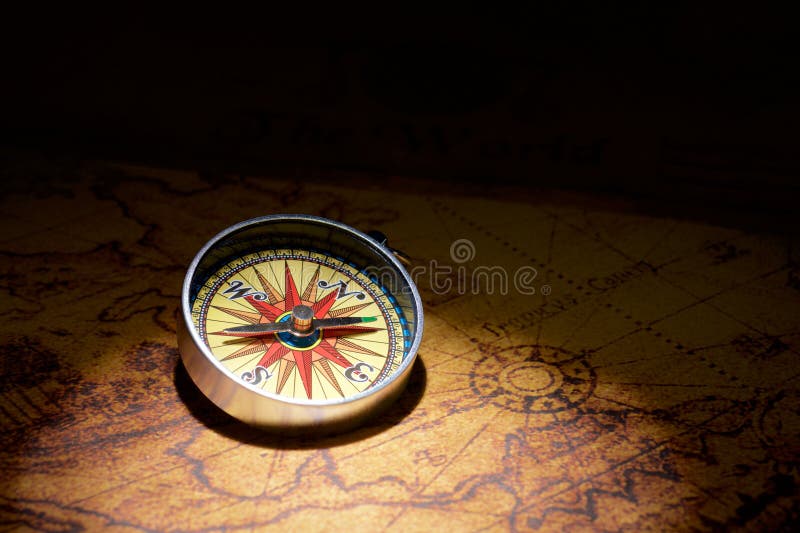Vintage Compass on an Old Paper Map Stock Image - Image of nostalgic ...