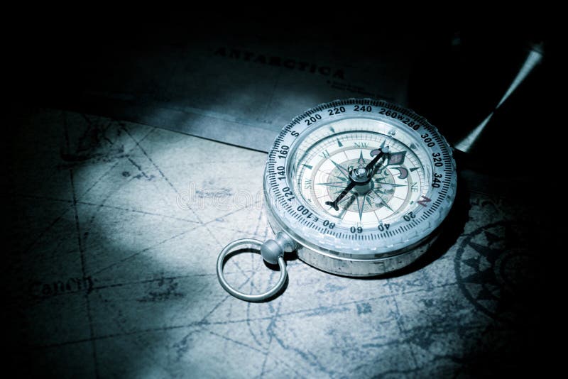 Vintage Compass on an Old Paper Map Stock Image - Image of nostalgic ...