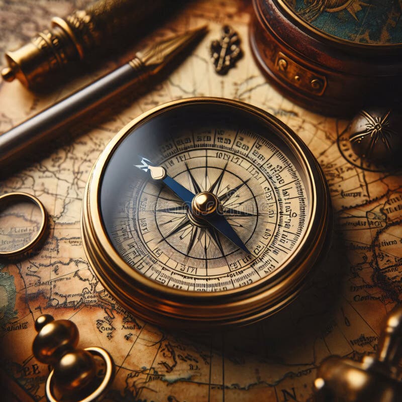 Vintage Compass on an Old World Map. Exploration Theme Stock ...