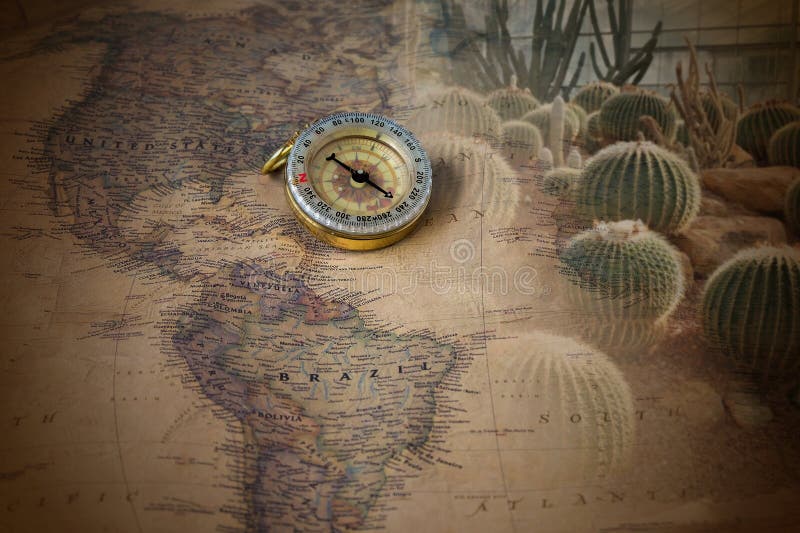 Vintage Compass on Old World Map. Travel, Geography, Stock Photo ...