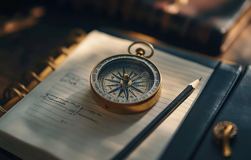 Vintage Compass and Pencil on a Notebook for Exploration Concept Stock ...