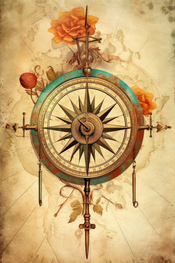 Vintage Compass Pointing North with Arrows Stock Illustration ...