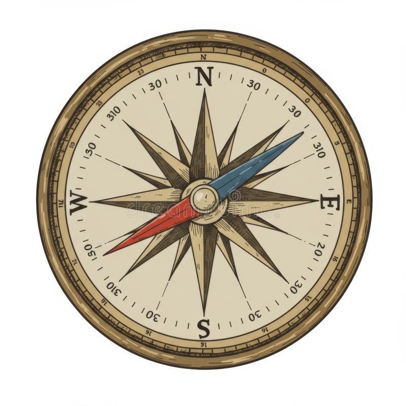 Vintage Compass with Red and Blue Needles Stock Illustration ...