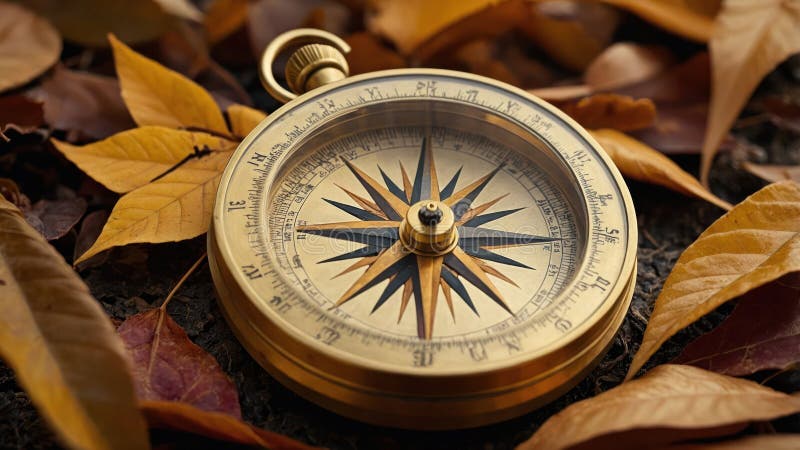 Antique Brass Compass on Autumn Leaves: a Symbol of Exploration and ...