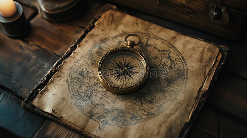 Vintage Compass Resting on an Old Parchment Map Background Stock Image ...