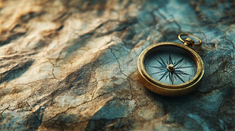 Vintage Compass Resting Old Parchment Map Background Stock Photos ...