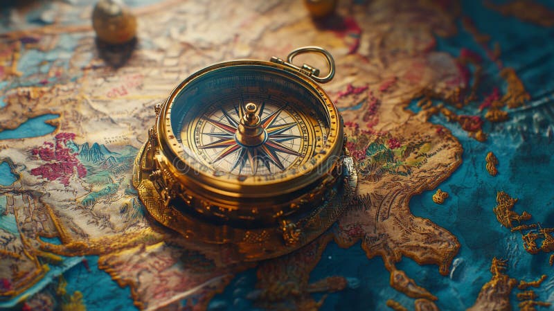 A Vintage Compass Rests on an Ancient Map. Explore the World through ...
