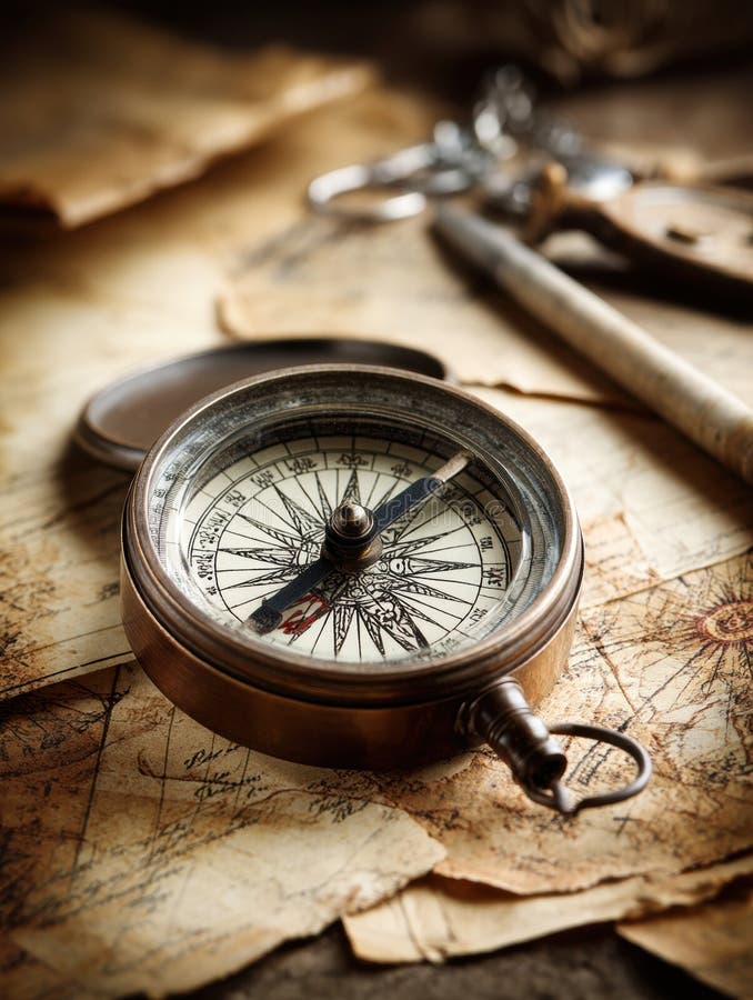 Vintage Compass on an Aged Map Invites Exploration of Historical ...
