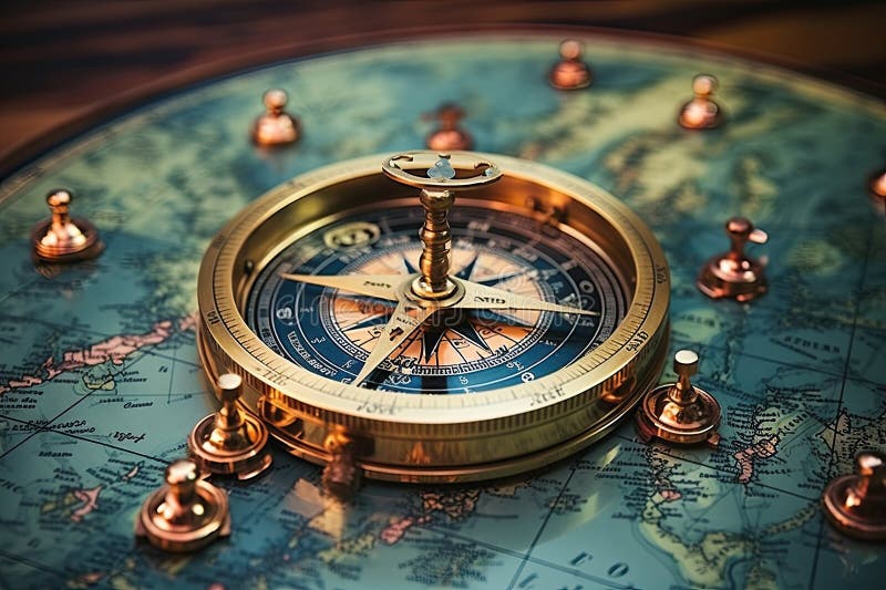 Vintage Compass on Retro Map Stock Image - Image of antique, success ...