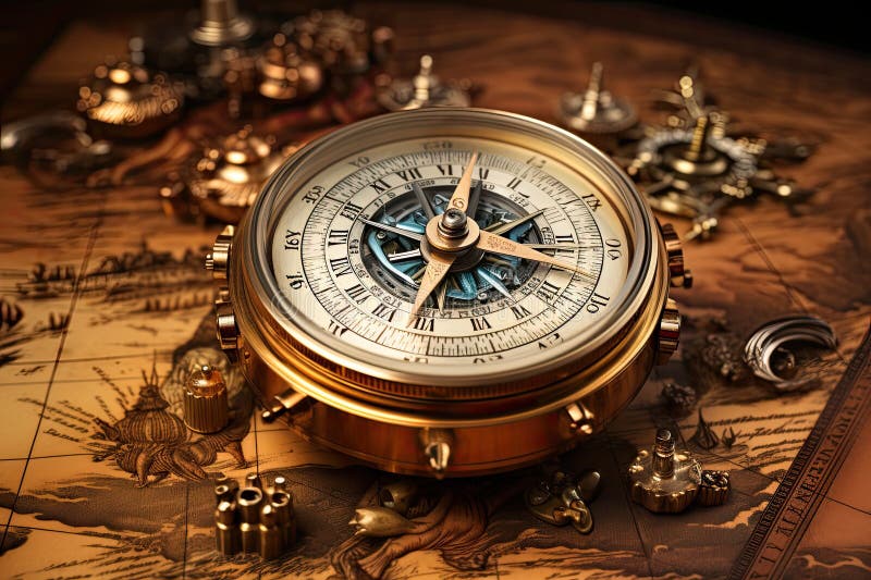 Vintage Compass on Retro Map Stock Illustration - Illustration of ...