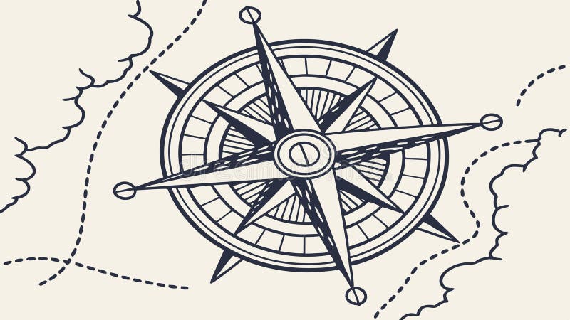 Vintage Compass Rose with Lighthouse, Nautical Guidance, Vector Design ...