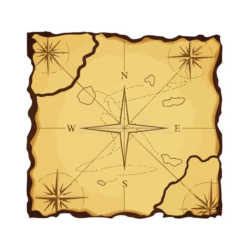 Vintage Compass Rose Navigation Map with Torn Edges and Directional ...