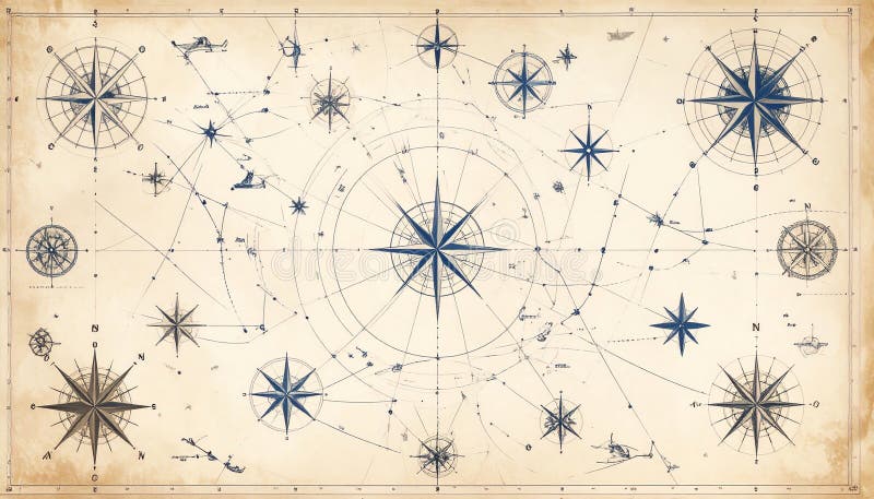 Vintage Compass Rose Pattern Navigation Background Stock Photo - Image ...