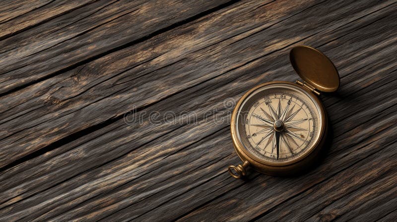 Vintage Compass on Rustic Wooden Surface Stock Illustration ...