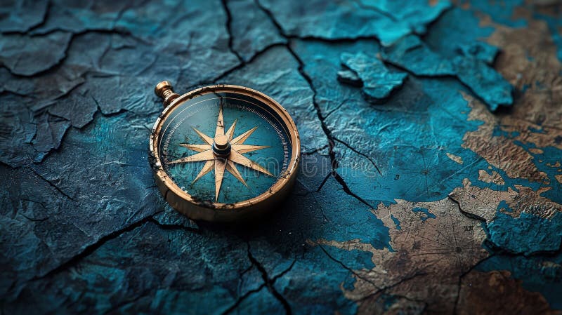 Vintage Compass on Textured Blue Background Symbolizing Exploration and ...