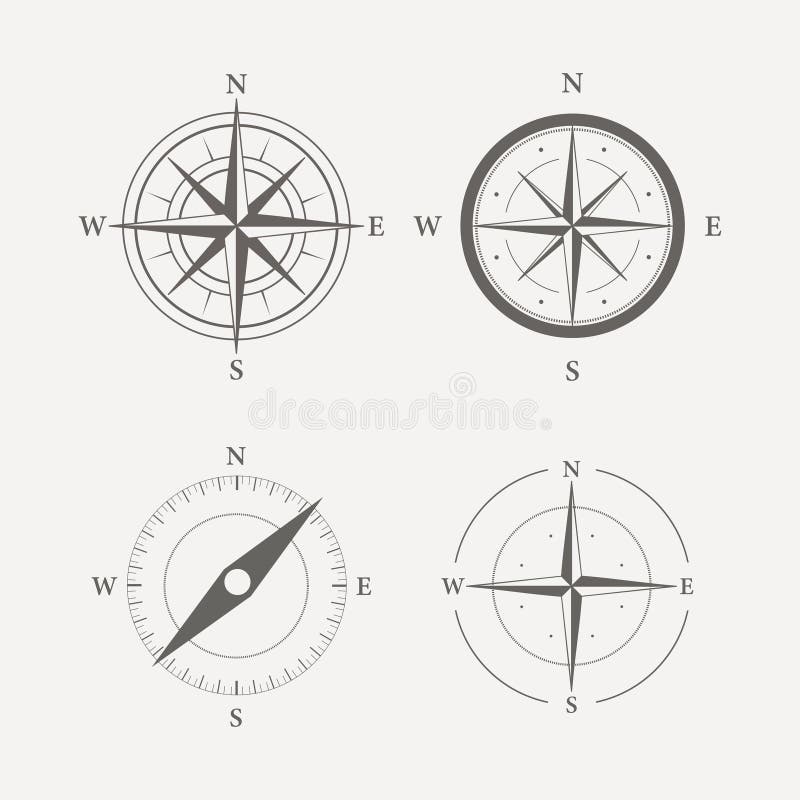 Vintage Compass Vector Icons. Set of Antique Simple Compass Symbols for ...