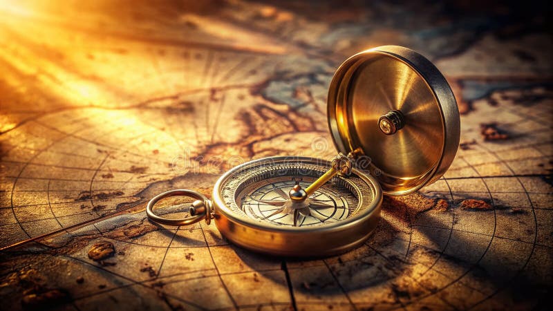 A Vintage Compass on a Weathered Map a Symbol of Exploration Navigation ...