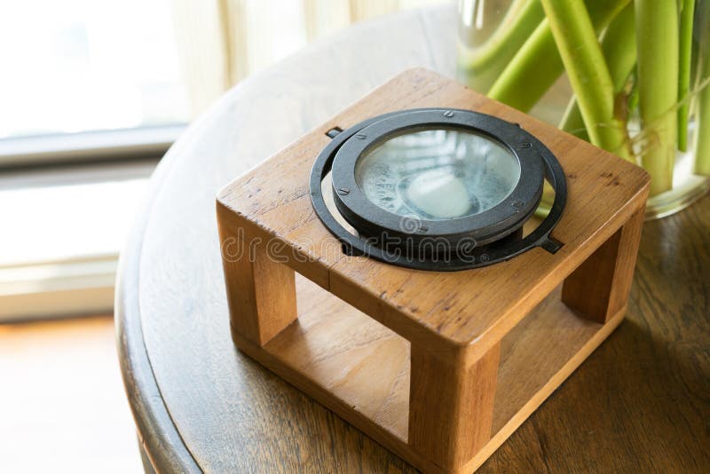 The Vintage Compass on the Wood Table. Stock Image - Image of leaf ...