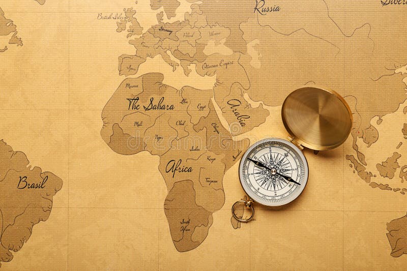 Vintage Compass on World Map Stock Photo - Image of pointer, navigation ...