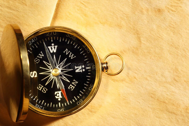 Vintage Compass on Yellowed Paper Stock Image - Image of aged, golden ...