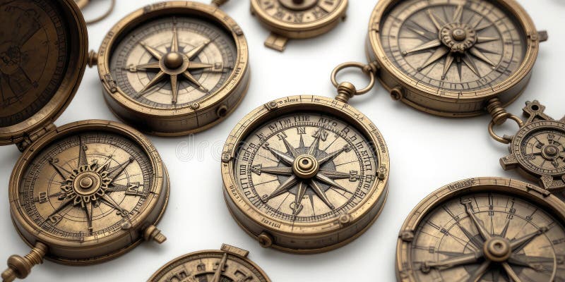 Vintage Compasses Collection Displayed on White Background for ...