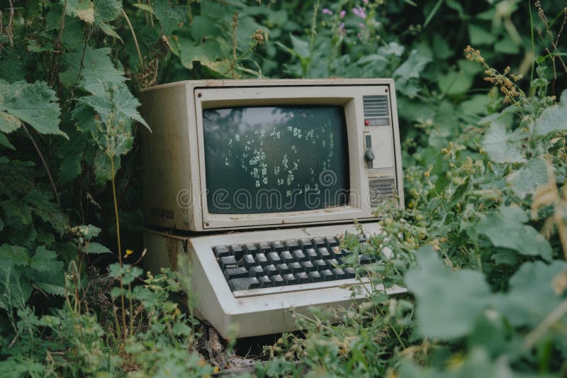 An Old Vintage Computer Nestled in Lush Green Foliage. the Retro ...